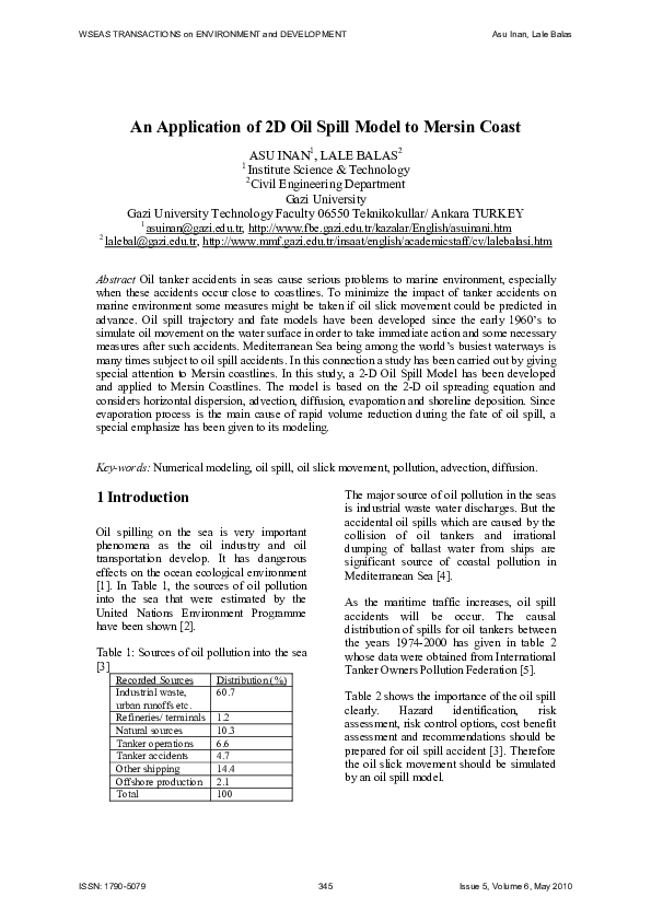 (PDF) An Application of 2D Oil Spill Model to Mersin Coast