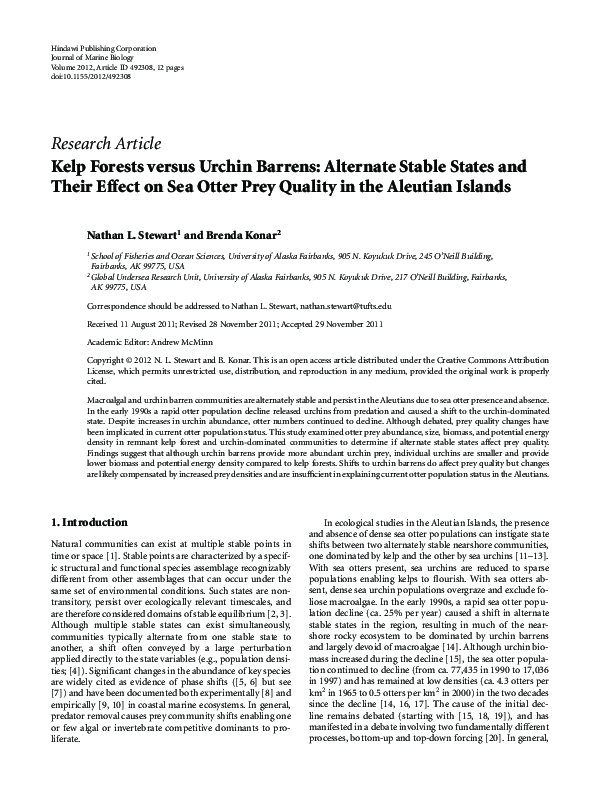 (PDF) Kelp Forests versus Urchin Barrens: Alternate Stable States and ...