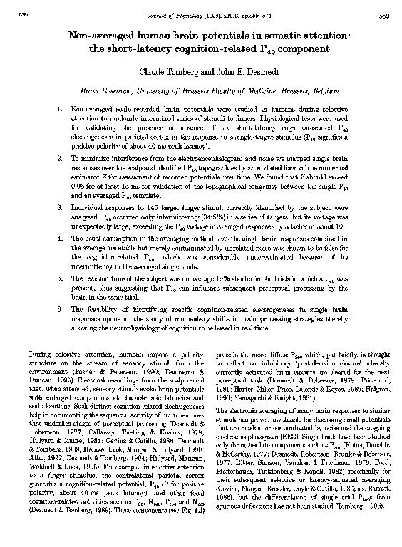(PDF) Non-averaged human brain potentials in somatic attention: the ...