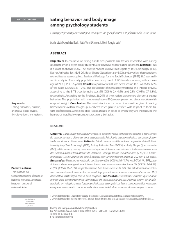 (PDF) Eating behavior and body image among psychology students
