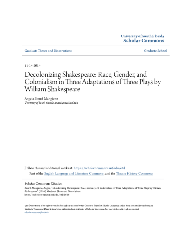 (PDF) Decolonizing Shakespeare: Race, Gender, and Colonialism in Three ...