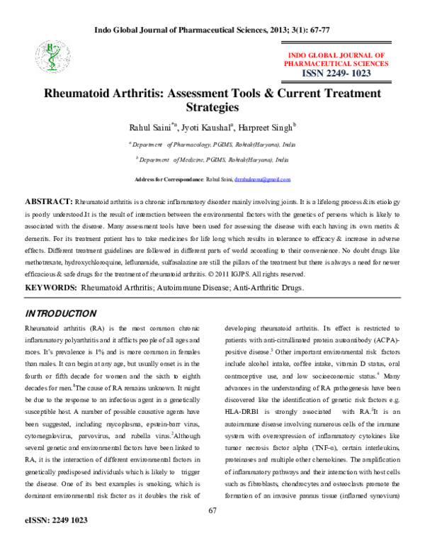 (PDF) Rheumatoid Arthritis: Assessment Tools & Current Treatment Strategies