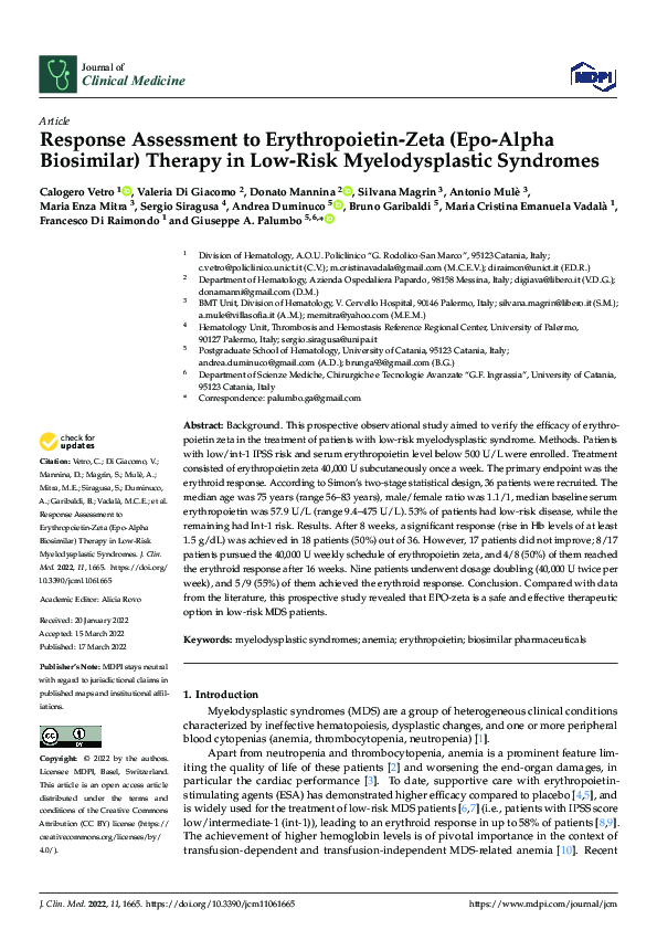 (PDF) Response Assessment to Erythropoietin-Zeta (Epo-Alpha Biosimilar ...
