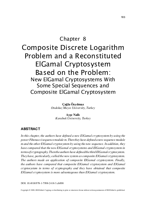 (PDF) Composite Discrete Logarithm Problem and a Reconstituted ElGamal ...