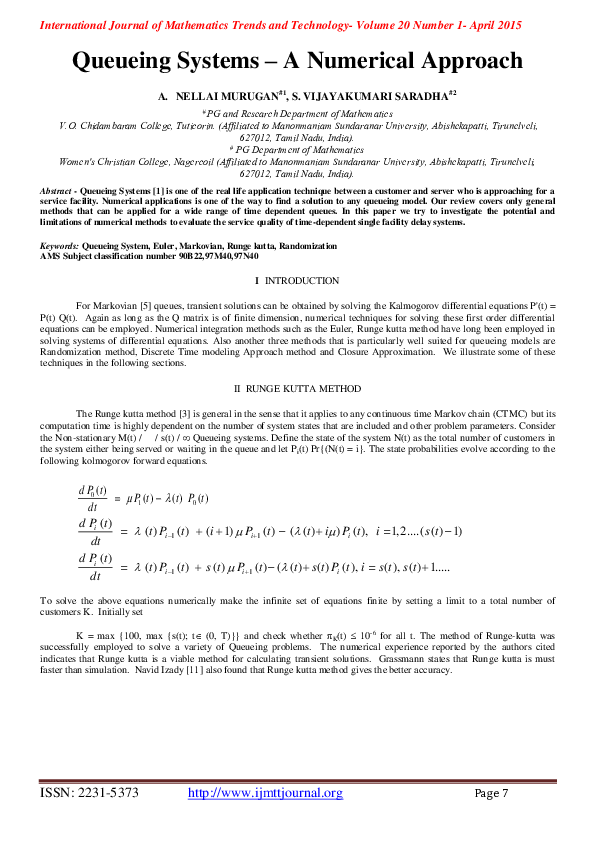 (PDF) Queueing Systems – A Numerical Approach