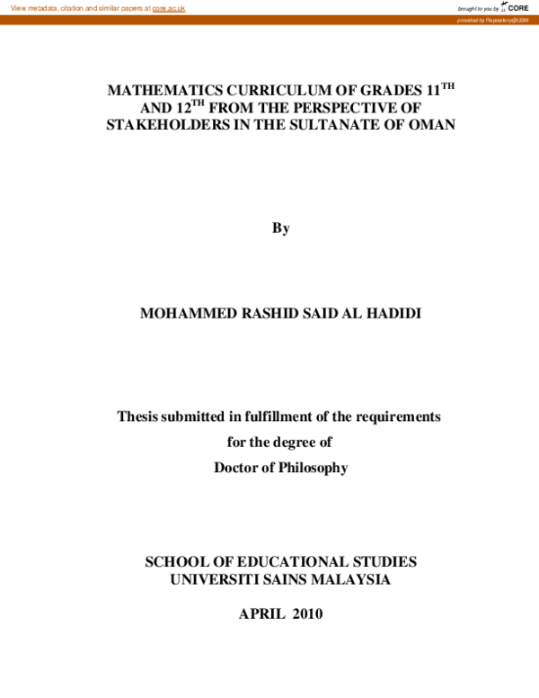 (PDF) Mathematics Curriculum Of Grades 11th And 12th From The ...