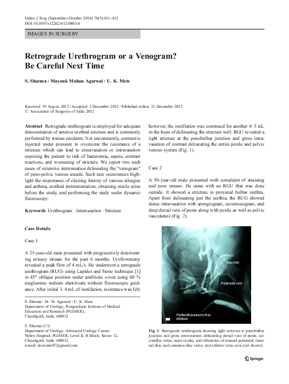 (PDF) Retrograde Urethrogram or a Venogram? Be Careful Next Time