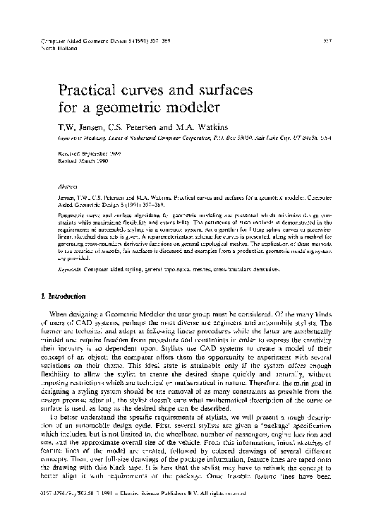 (PDF) Practical curves and surfaces for a geometric modeler