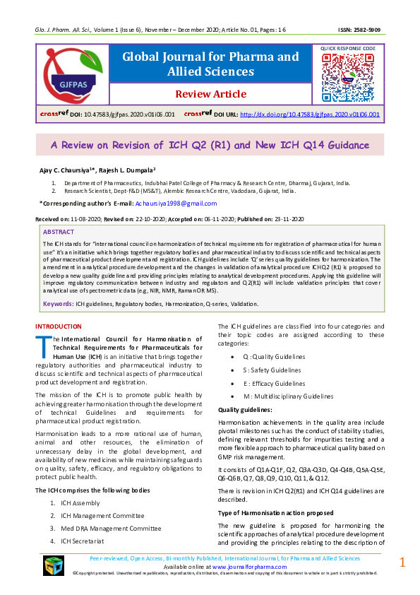 (PDF) A Review on Revision of ICH Q2 (R1) and New ICH Q14 Guidance