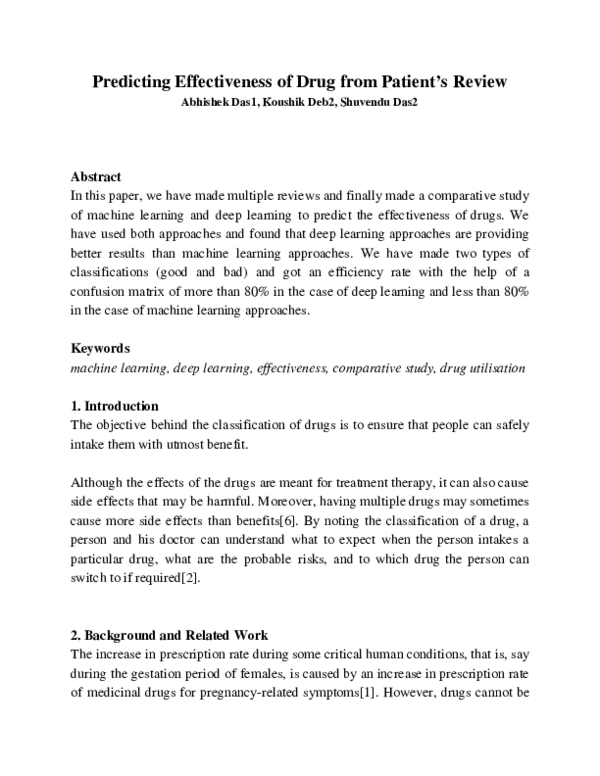 (PDF) Predicting Effectiveness of Drug from Patient’s Review