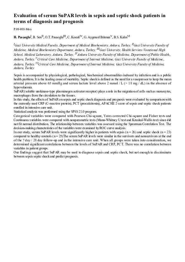 (PDF) Evaluation of serum SuPAR levels in sepsis and septic shock ...