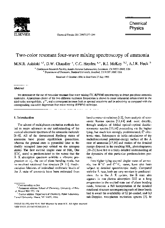 (PDF) Two-color resonant four-wave mixing spectroscopy of ammonia