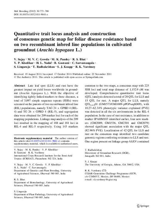 (PDF) Quantitative trait locus analysis and construction of consensus genetic map for foliar ...