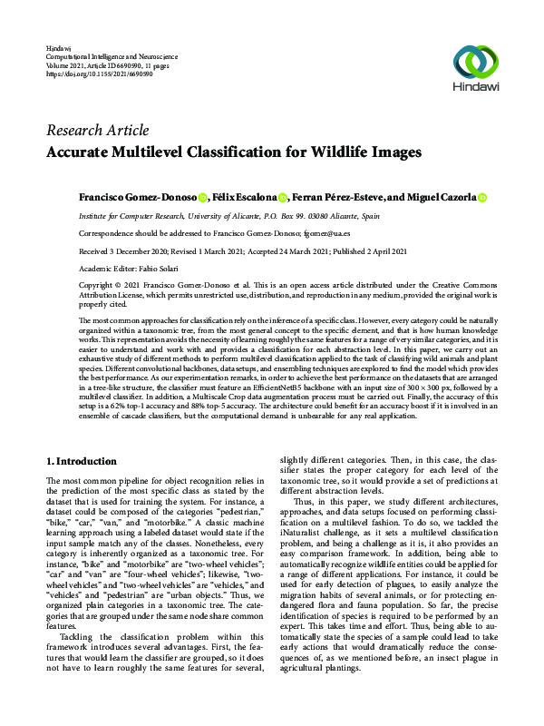 (PDF) Accurate Multilevel Classification for Wildlife Images