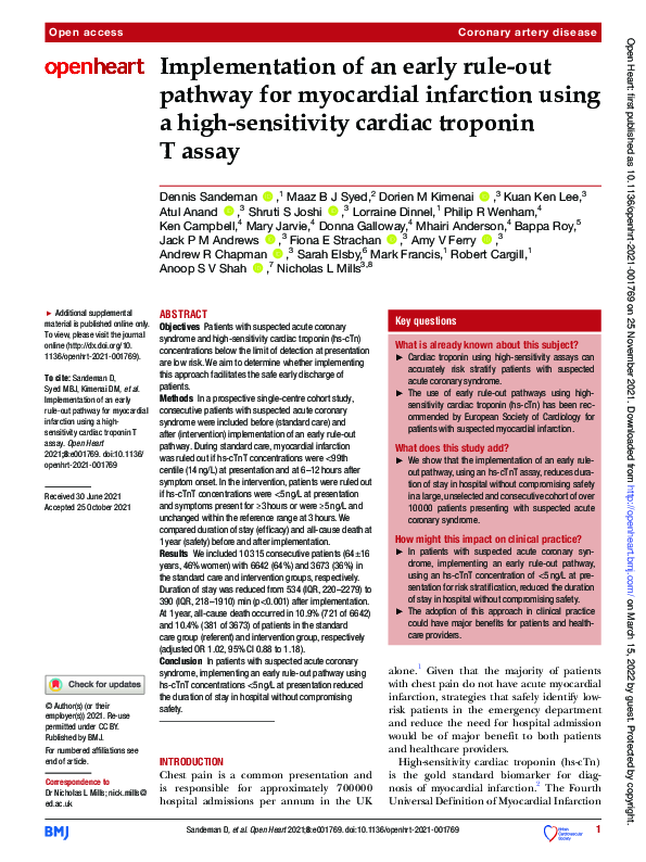 (PDF) Implementation of an early rule-out pathway for myocardial ...