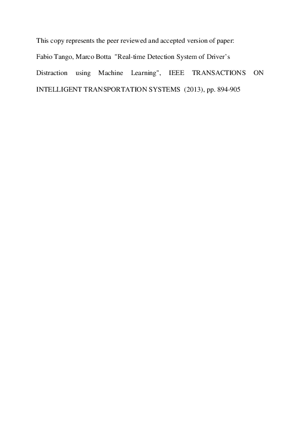 Pdf Real Time Detection System Of Driver Distraction Using Machine
