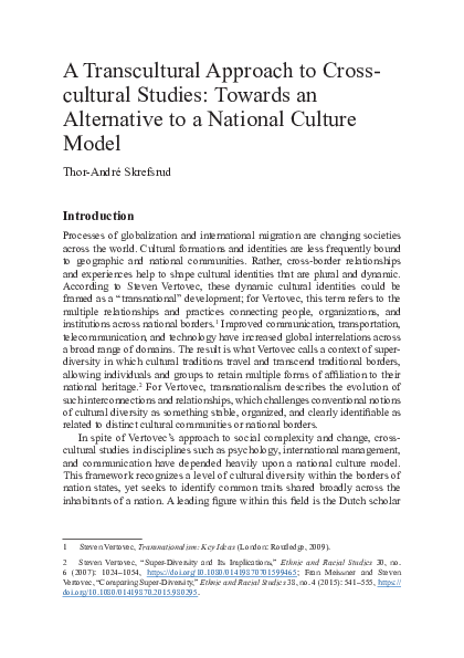 (PDF) A Transcultural Approach to Crosscultural Studies: Towards an ...