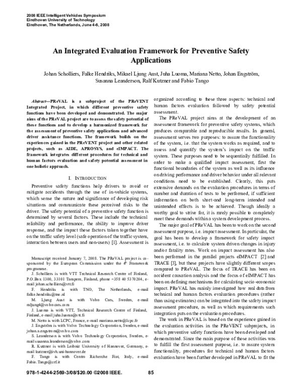 (PDF) An integrated evaluation framework for preventive safety applications