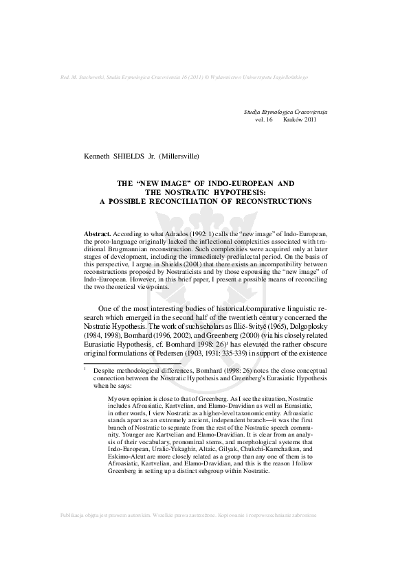 (PDF) The “New Image” of Indo-European and the Nostratic Hypothesis: A ...