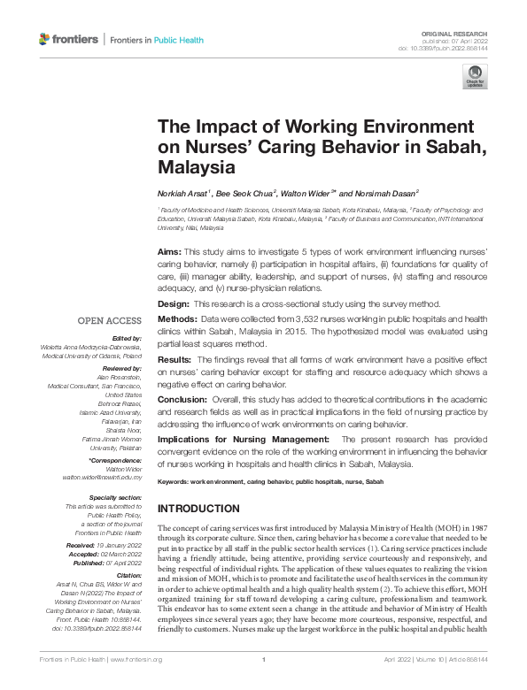 (PDF) The Impact of Working Environment on Nurses' Caring Behavior in ...