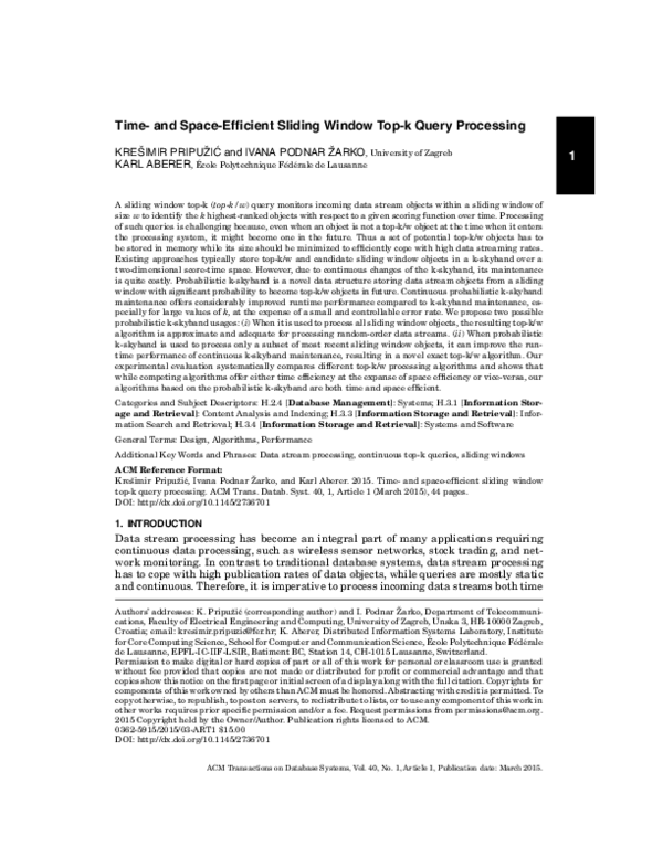 (PDF) Time- and Space-Efficient Sliding Window Top-k Query Processing