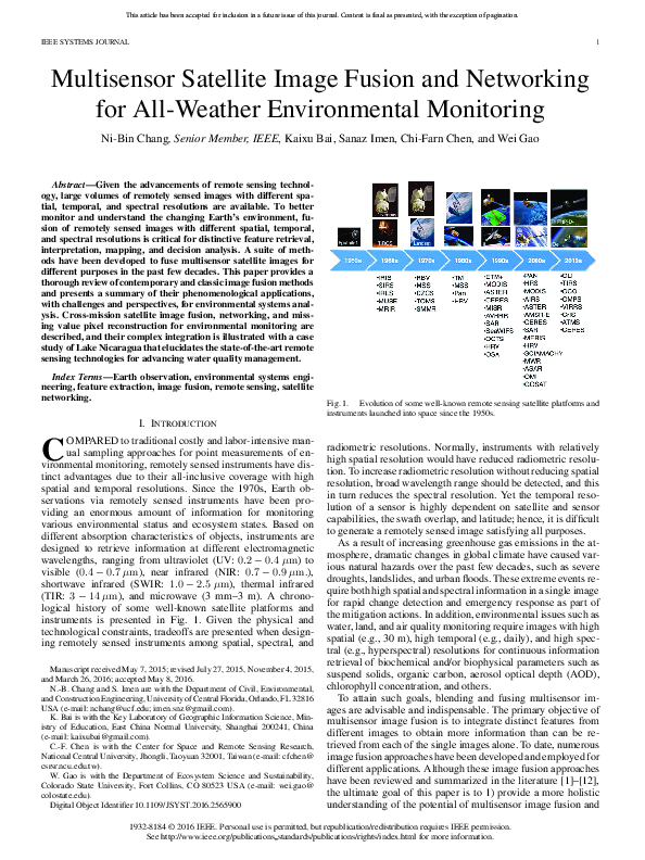 (PDF) Multisensor Satellite Image Fusion and Networking for All-Weather Environmental Monitoring