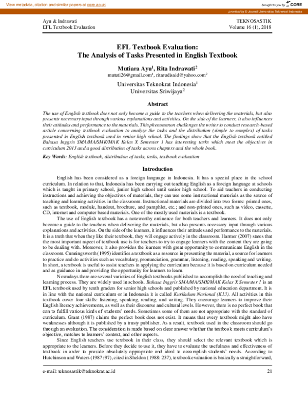(PDF) EFL Textbook Evaluation: The Analysis of Tasks Presented in ...