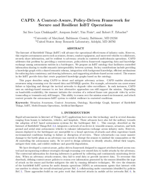 (PDF) CAPD: A Context-Aware, Policy-Driven Framework for Secure and Resilient IoBT Operations