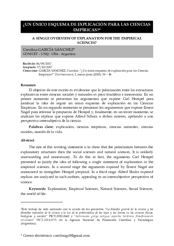 (PDF) ¿Un único esquema de explicación para las ciencias empíricas?