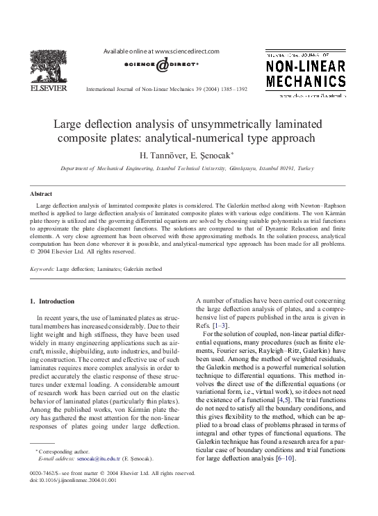 Pdf Large Deflection Analysis Of Unsymmetrically Laminated Composite Plates Analytical