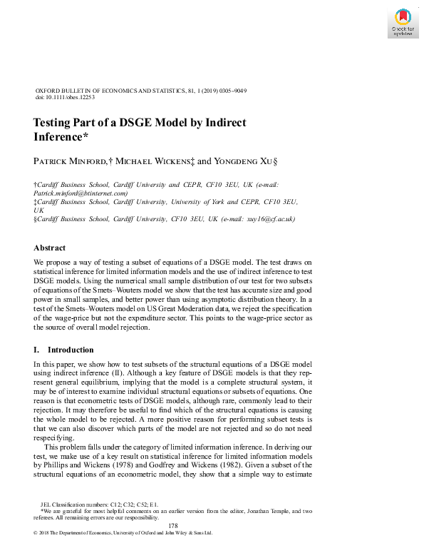 Pdf Testing Part Of A Dsge Model By Indirect Inference Patrick