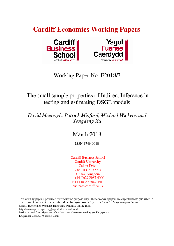 Pdf The Small Sample Properties Of Indirect Inference In Testing And Estimating Dsge Models