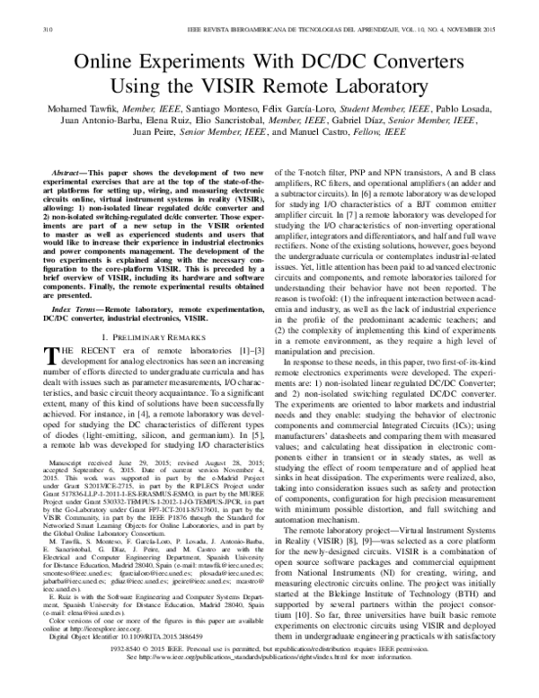 (PDF) Online Experiments With DC/DC Converters Using the VISIR Remote Laboratory