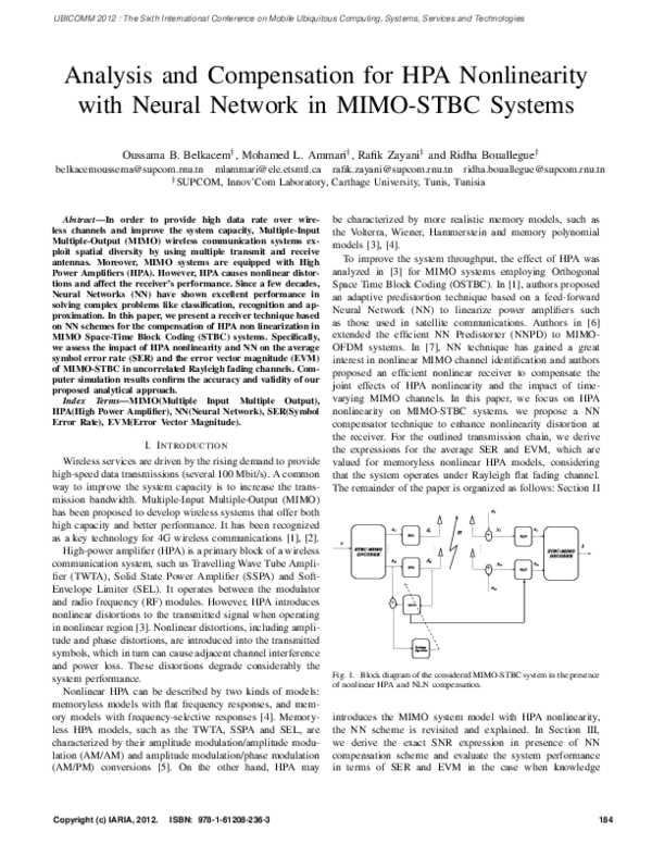 Pdf Analysis And Compensation For Hpa Nonlinearity With Neural Network In Mimo Stbc Systems