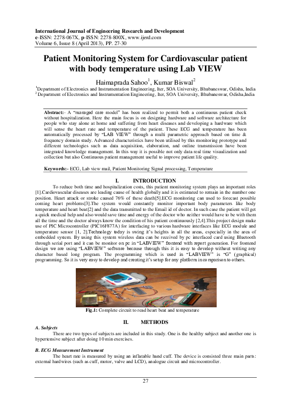 (PDF) Patient Monitoring System for Cardiovascular patient with body ...