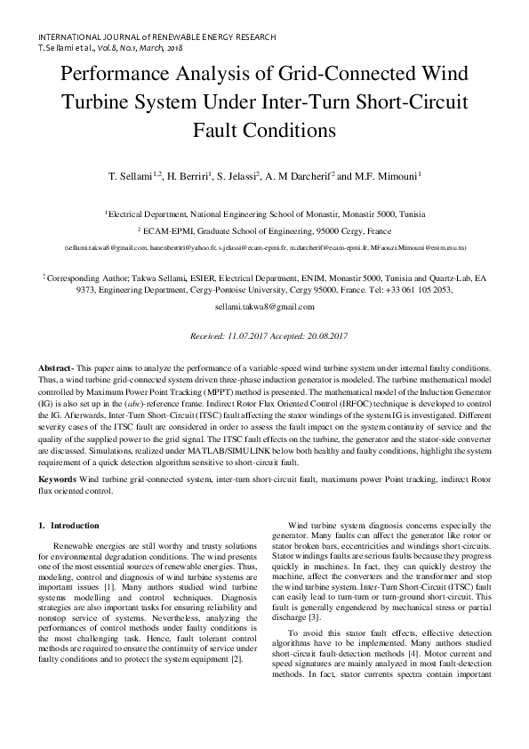 Pdf Performance Analysis Of Grid Connected Wind Turbine System Under