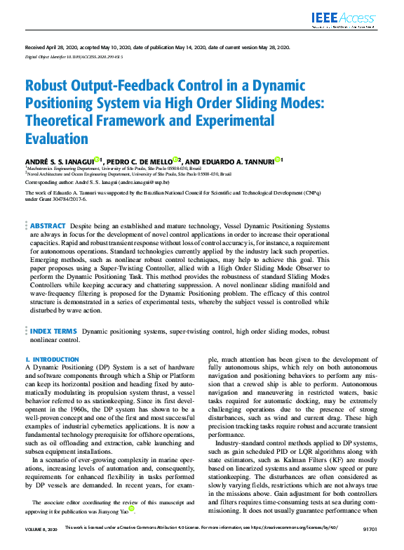 Pdf Robust Output Feedback Control In A Dynamic Positioning System Via High Order Sliding 
