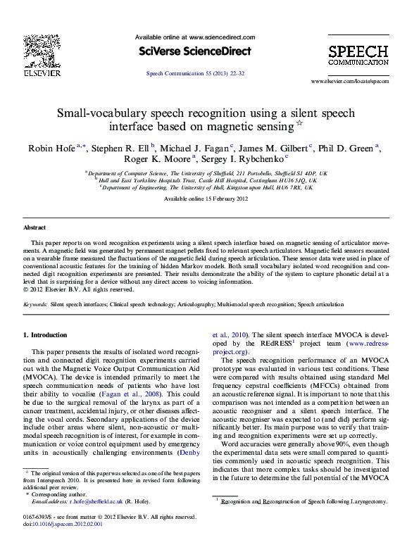 (PDF) Small-vocabulary speech recognition using a silent speech ...