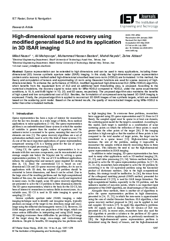 (PDF) High‐dimensional sparse recovery using modified generalised SL0 and its application in 3D ...