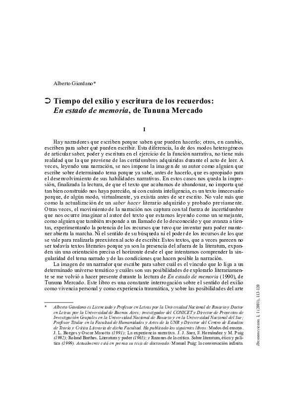 (PDF) Tiempo del exilio y escritura de los recuerdos: "En estado de ...