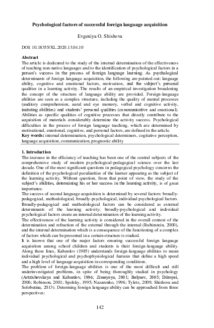(PDF) Psychological factors of successful foreign language acquisition