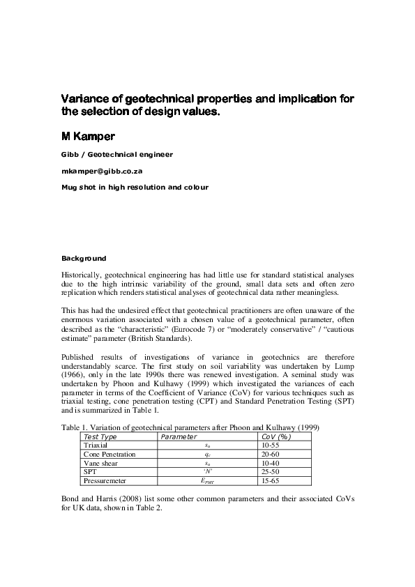 (PDF) Variance of geotechnical properties and implications for the selection of design values ...