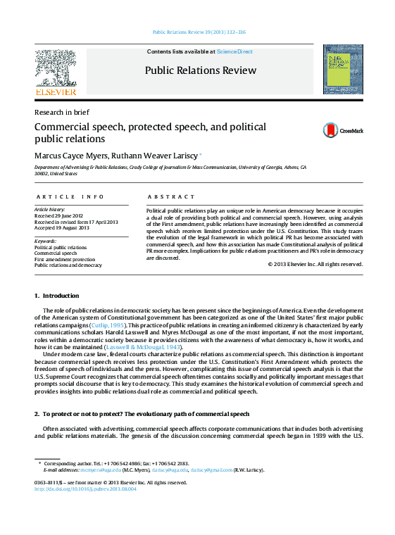 (PDF) Commercial speech, protected speech, and political public relations