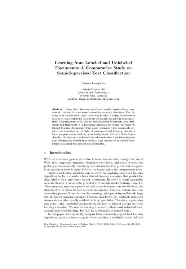 (PDF) Learning from Labeled and Unlabeled Documents: A Comparative Study on Semi-Supervised Text ...