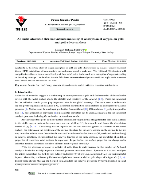 Pdf Ab Initio Atomistic Thermodynamics Modeling Of Adsorption Of Oxygen On Gold And Gold