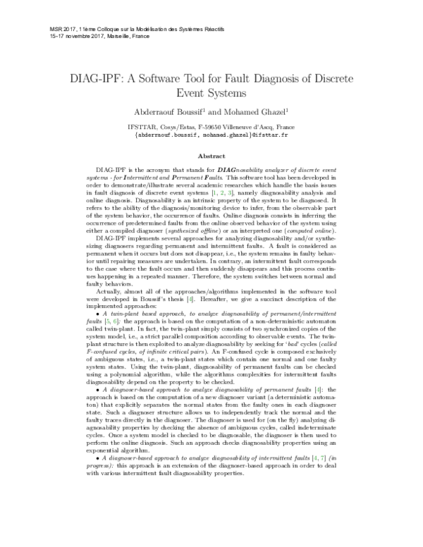 Pdf Diag Ipf A Software Tool For Fault Diagnosis Of Discrete Event Systems