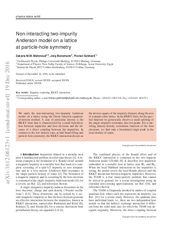 (PDF) Non-interacting two-impurity Anderson model on a lattice at ...