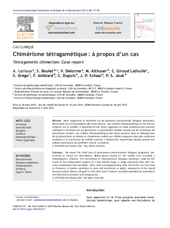 (PDF) Chimérisme tétragamétique : à propos d’un cas