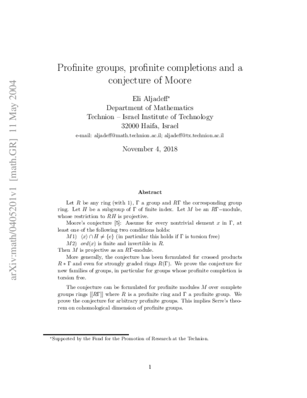 (PDF) Profinite groups, profinite completions and a conjecture of Moore