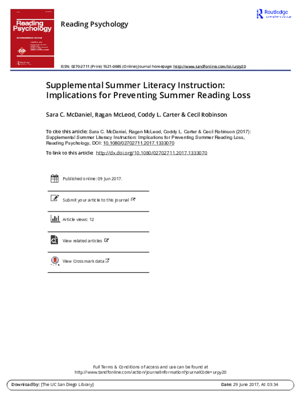 (PDF) Supplemental Summer Literacy Instruction: Implications for ...